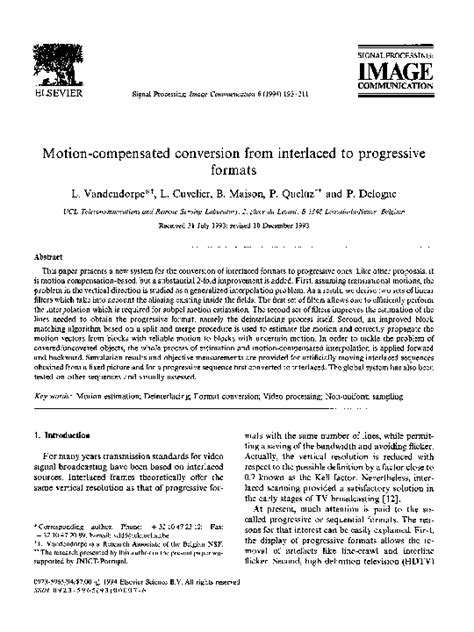 Pdf Motion Compensated Conversion From Interlaced To Progressive Formats