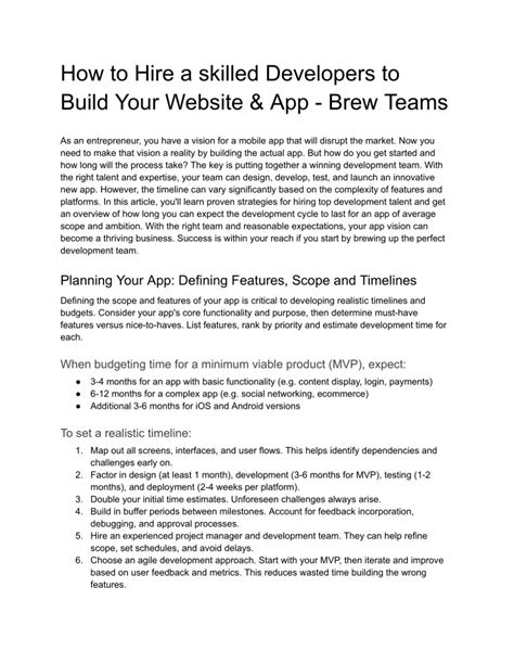 ppt how to hire a skilled developers to build your app brew teams