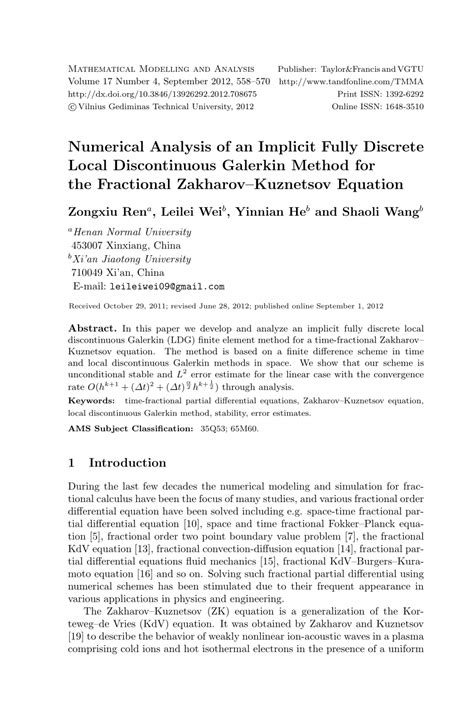 PDF Numerical Analysis Of An Implicit Fully Discrete Local Discontinuous Galerkin Method For
