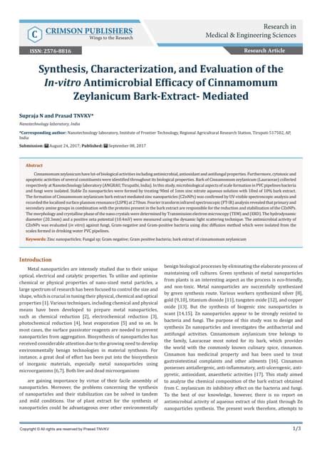 Crimson Publishers Synthesis Characterization And Evaluation Of The In Vitro Antimicrobial