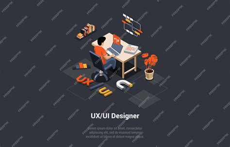 Premium Vector Ux Ui Design Digital Arts Typeface Icons Concept Ux Ui Designer In Office