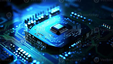 AI Generated Glowing Computer Chip Illustrating The Crucial Concept Of Cyber Security And Data