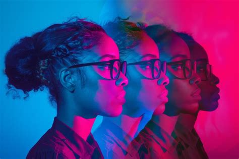 Premium Photo Vivid Multicolored Lighting Highlights Young Womans Profile In A Conceptual