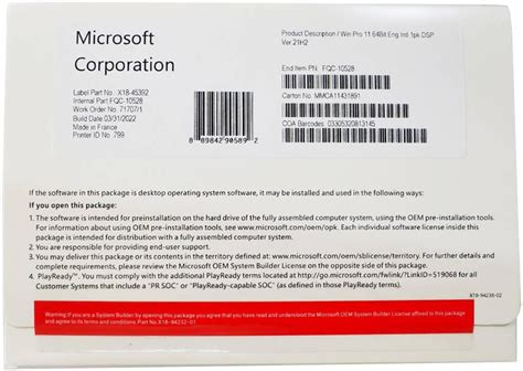 Microsoft Windows Pro 11 64Bit OEM DVD English International 1 Pack Ver 21H2 FQC 10528