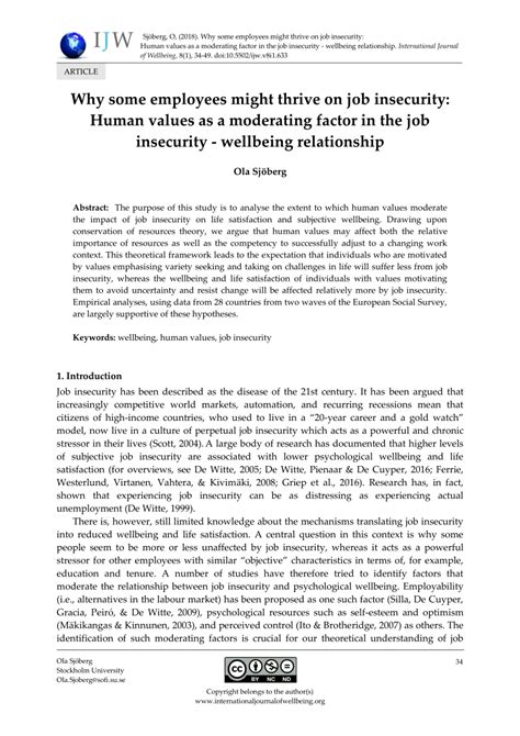 Pdf Why Some Employees Might Thrive On Job Insecurity Human Values As A Moderating Factor In