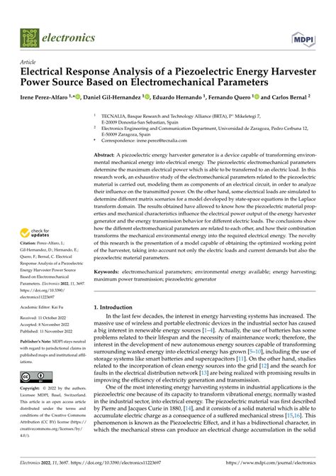 Pdf Electrical Response Analysis Of A Piezoelectric Energy Harvester Power Source Based On