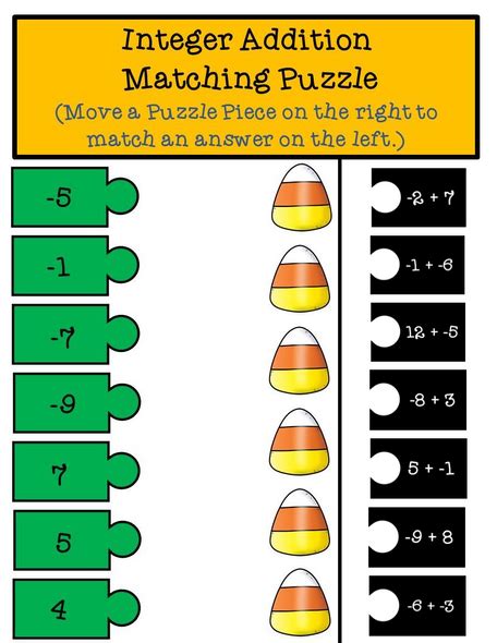 Integer Addition And Subtraction Matching Puzzle Pieces Amped Up Learning