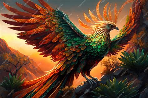 Premium Ai Image Phoenix Firebird Flying Over Green And Lush Landscape