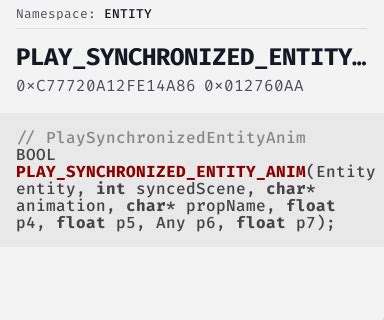 PlaySynchronizedEntityAnim FiveM Natives Cfx Re Docs