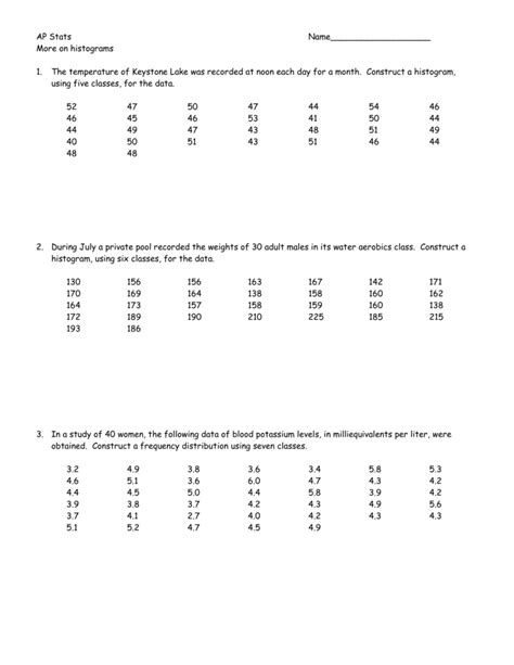Create Histogram Worksheet