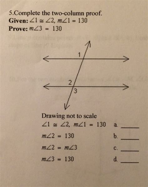 solved complete the two column proof given 1 2 m 1