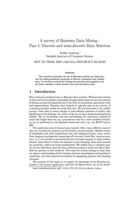 Pdf A Survey Of Bayesian Data Mining Part I Discrete And Semi