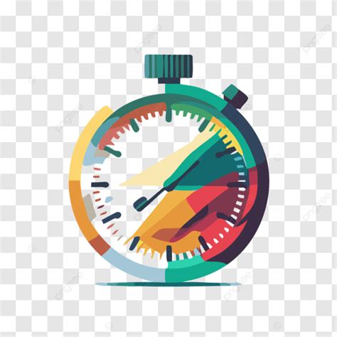 상단에 빨간색 원이 있는 다채로운 스톱워치 벡터 흰색 배경에 크로노미터의 단순한 다채로운 아이콘 그림자 없음 작은 프레임 중앙 Png 일러스트 및 벡터 에 대한 무료