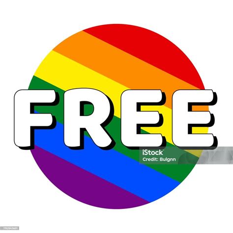 현대 스타일에서 무료 단어로 비문 무지개 Lgbt 프라이드 플래그의 동그라미 버튼 아이콘 같음 및 공차 개념 요소입니다 벡터 Eps10 일러스트 0명에 대한 스톡 벡터 아트