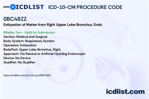 Icd 10 Pcs Procedure Code 0bc48zz Extirpation Of Matter From Right Upper Lobe Bronchus Via