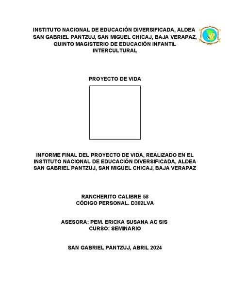 Portada Proyecto De Vida 2024 Instituto Nacional De EducaciÓn