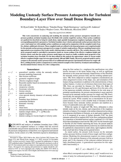Catlett Et Al 2023 Modeling Unsteady Surface Pressure Autospectra For Turbulent Boundary Layer