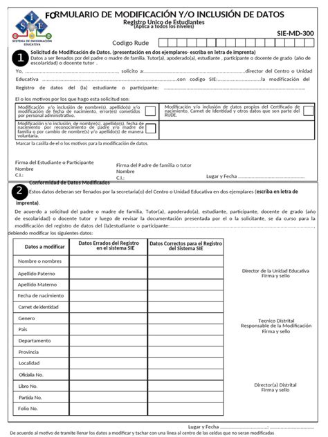 Formulario De Modificación De Datos882 Pdf
