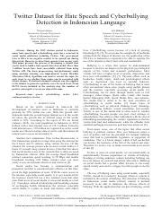 Twitter Dataset For Hate Speech And Cyberbullying Detection In Indonesian Language Pdf Twitter