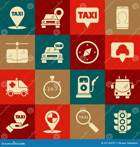 set traffic light trolleybus map pointer with taxi taxi car cable