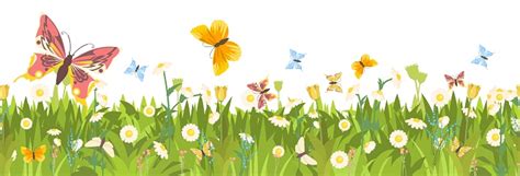 야생화와 나비가 있는 초원 매끄러운 그림 잔디 클로즈업 녹색 여름 풍경 만화 스타일 플랫 디자인 꽃 흰색 배경에 격리 벡터 아트 0명에 대한 스톡 벡터 아트 및 기타 이미지