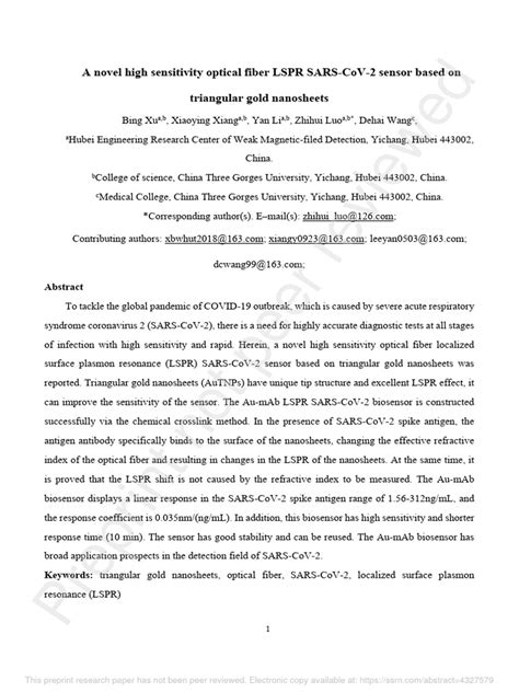 A Novel High Sensitivity Optical Fiber Lspr Sars Cov 2 Sensor Based On