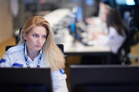 Premium Photo Female Security Operator Working In A Data System Control Room Offices Technical