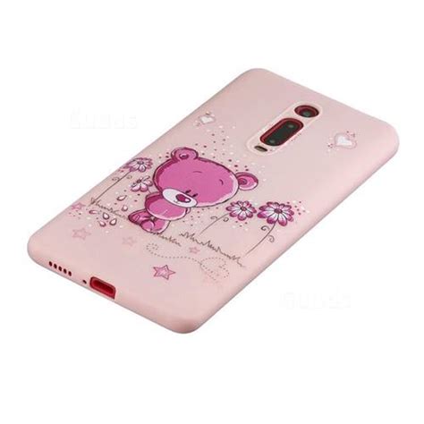 Pink Flower Bear Soft Kiss Candy Hand Strap Silicone Case For Xiaomi Redmi K20 K20 Pro Mi