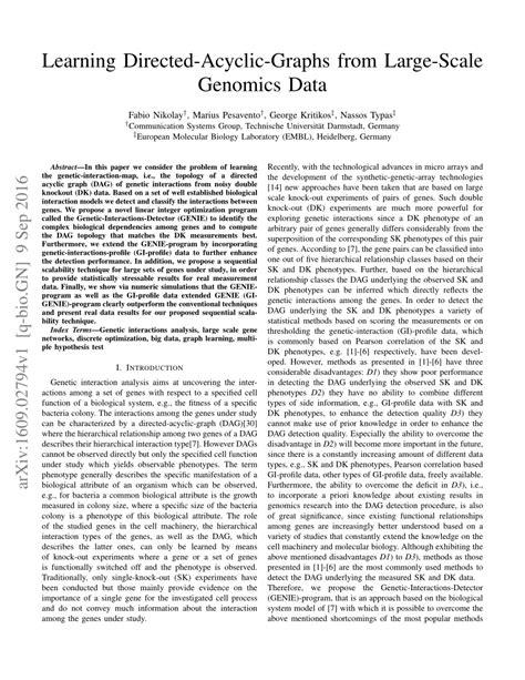 Pdf Learning Directed Acyclic Graphs From Large Scale Genomics Data