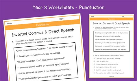 Year 3 Inverted Commas And Direct Speech Worksheets Ks2 Punctuation