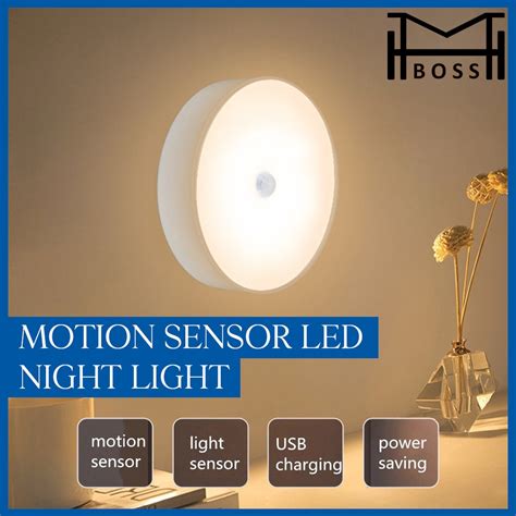 MOTION SENSOR LED LIGHT ROUND RECHARGEABLE SENSOR GERAK SENSOR PERGERAKAN LAMPU LED Shopee