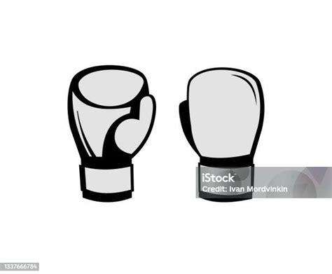 권투 장갑 운동 선수를위한 스포츠 장비 기호 아이콘 흰색 배경에 격리 흑백 일러스트 벡터 Championship에 대한 스톡