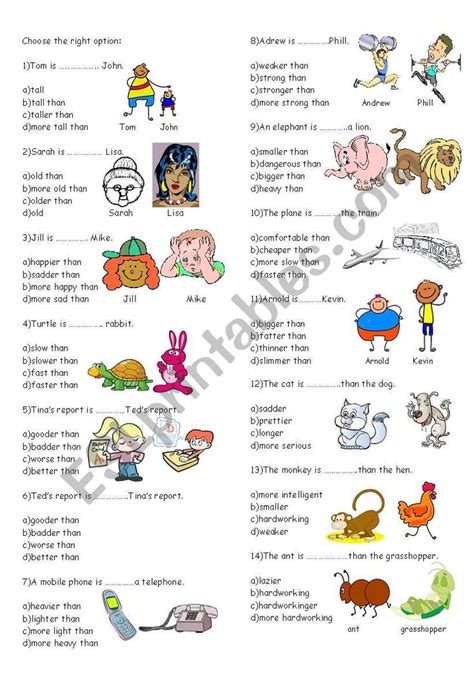 A Multiple Choice Test About Comparatives Esl Worksheets Worksheets Grammar Worksheets