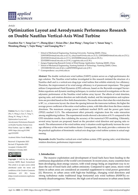 Pdf Optimization Layout And Aerodynamic Performance Research On Double Nautilus Vertical Axis