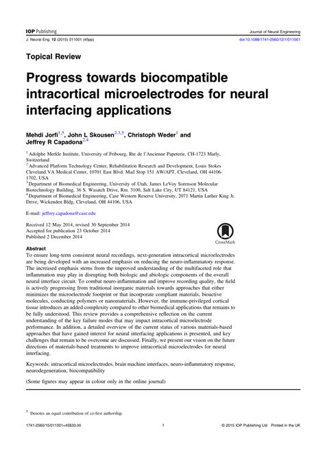 Pdf Progress Towards Biocompatible Intracortical Microelectrodes For Neural Interfacing