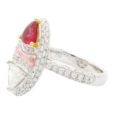 Grs Certified Trilliant Cut Burma Ruby And Diamond Long Frame Toi Et Moi Ring For Sale At 1stdibs