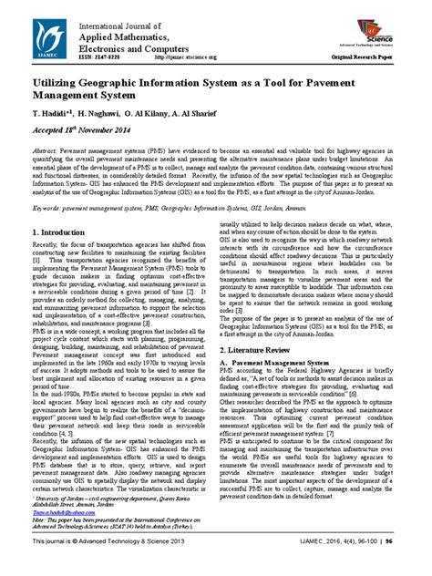 2018 Utilizing Geographic Information System As A Tool For Pavement Management Applied
