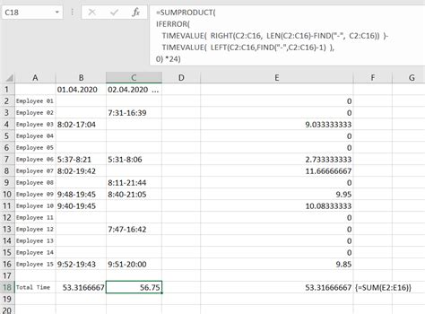 Excel Summing Results Of Some Formula Applied To Each Cell Of Column