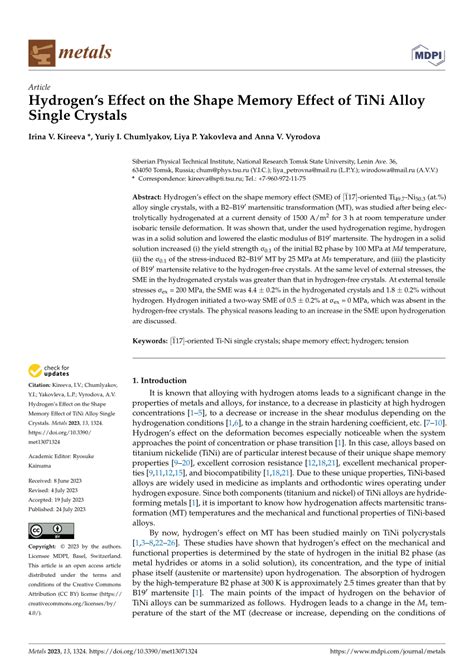 Pdf Hydrogens Effect On The Shape Memory Effect Of Tini Alloy Single Crystals