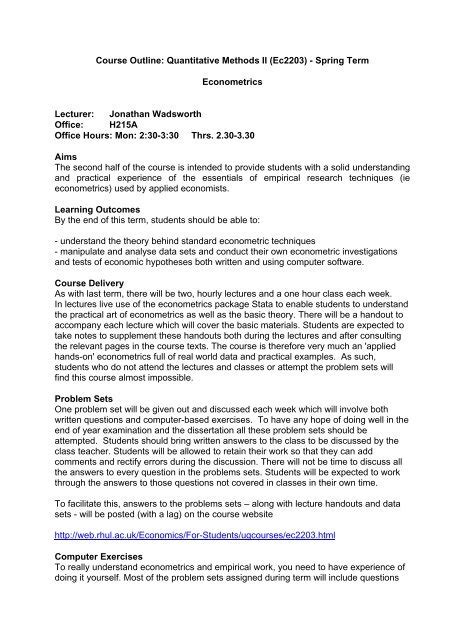 Course Outline Quantitative Methods Ii Ec2203