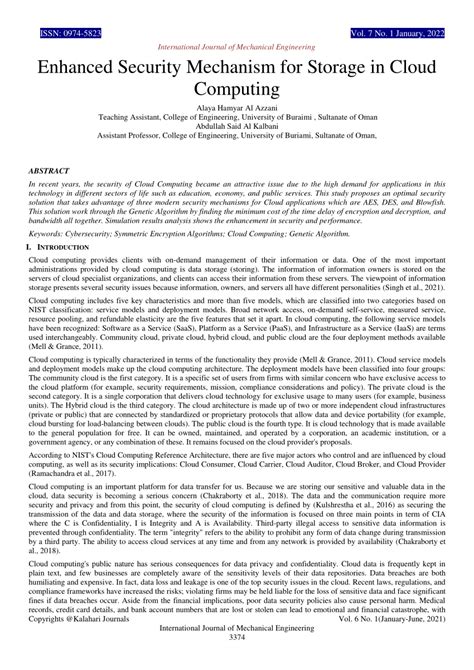 PDF Enhanced Security Mechanism For Storage In Cloud Computing