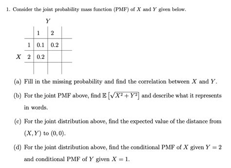 Solved 1 Consider The Joint Probability Mass Function Pmf