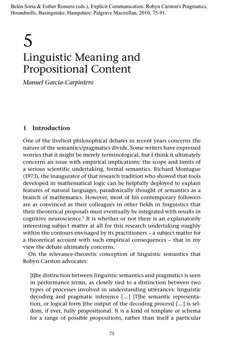 Pdf Linguistic Meaning And Propositional Content