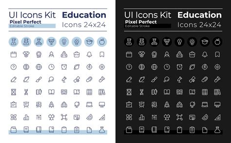 Distance Education Pixel Perfect Linear Ui Icons Set For Dark Light