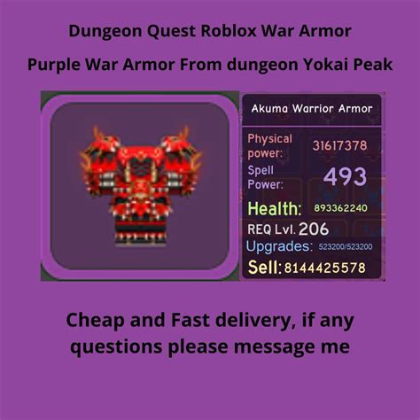 Roblox Dungeon Quest War Armor Akuma Purple War Armor Yokai Peak Cheap And Fast Delivery