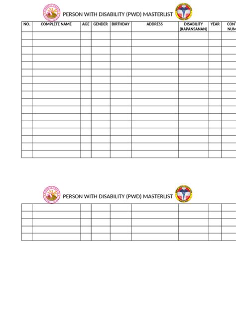 Pwd Masterlist Form Pdf