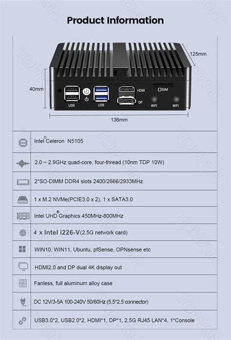 Topton New Intel N150 N100 Firewall Computer J6412 N6210 Soft Router 4x2 5G I226 LAN Industrial