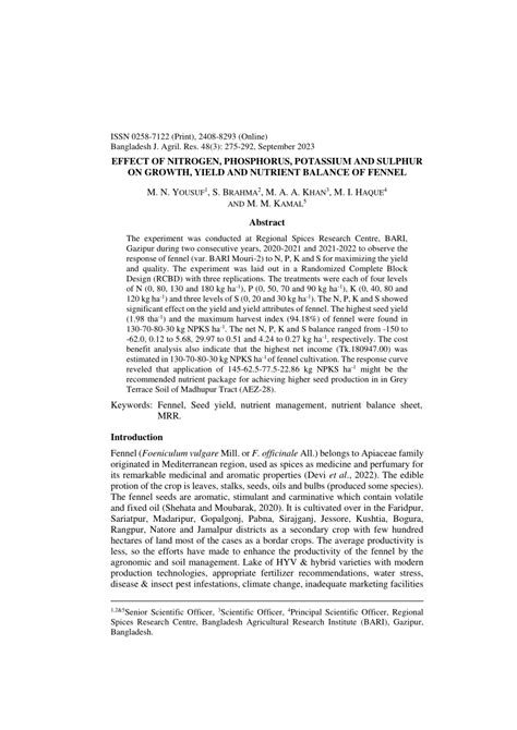Pdf Effect Of Nitrogen Phosphorus Potassium And Sulphur On Growth
