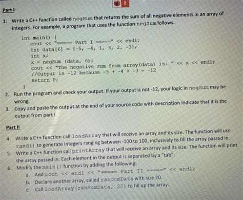 Solved Part Write A C Function Called NegSum That Chegg