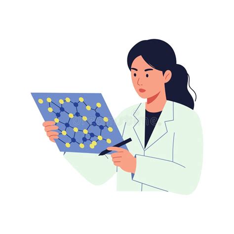 Female Scientist Studying Molecular Structure In Flat Style Focused Female Scientist Studying Molecular Structure In Flat Style Focused